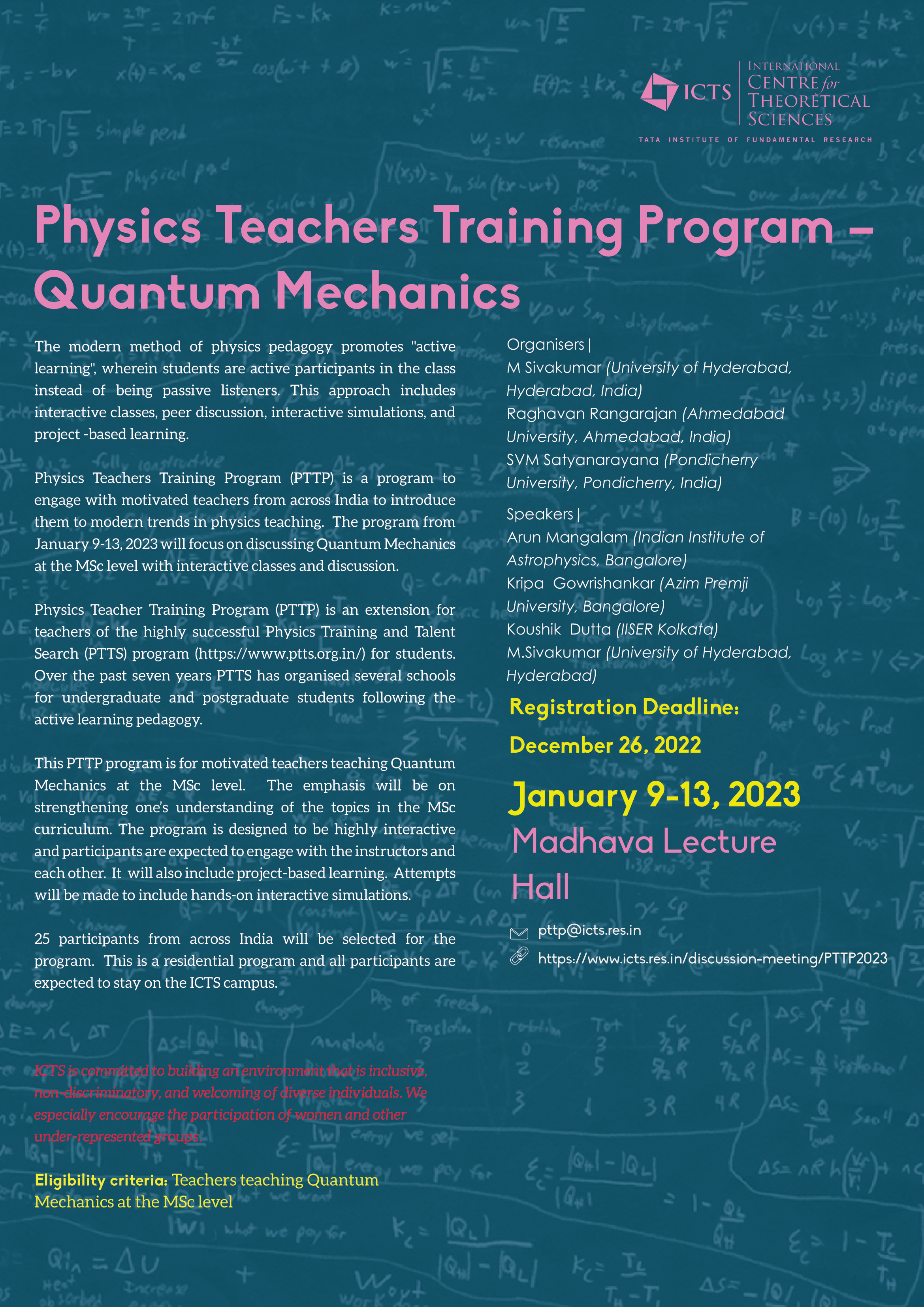 Physics Teachers Training Program – Quantum Mechanics | ICTS